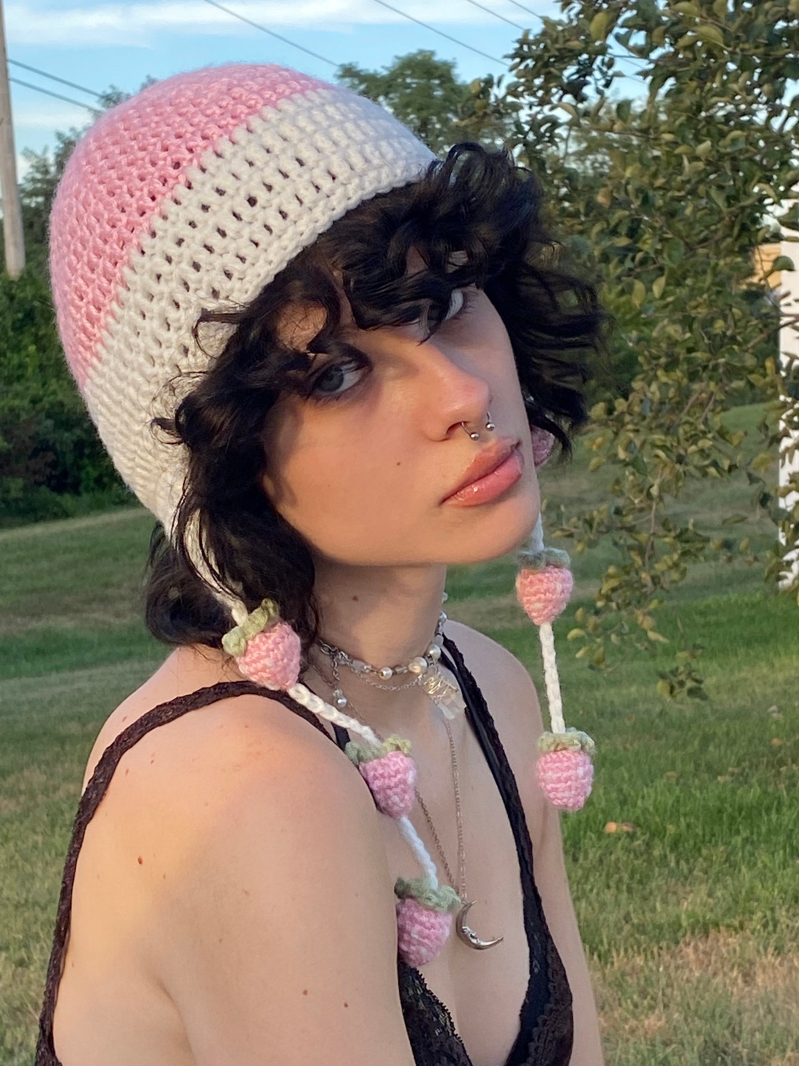 Strawberry Hat Ear Flap Hat With Strawberry Pompoms Crochet - Etsy