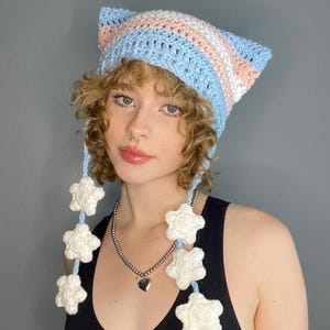PATTERN Crochet Transgender Flag Colors Ear Flap Cat Ears Hat - Etsy