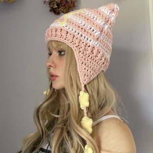PATTERN Triple Star Strings Crocheted Cat Ear Hat Striped Knitted ...