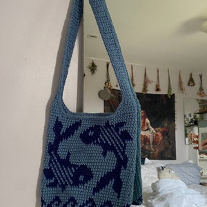 Hand Bag Fish Wave Design Crocheted Knit Purse Tote - Etsy