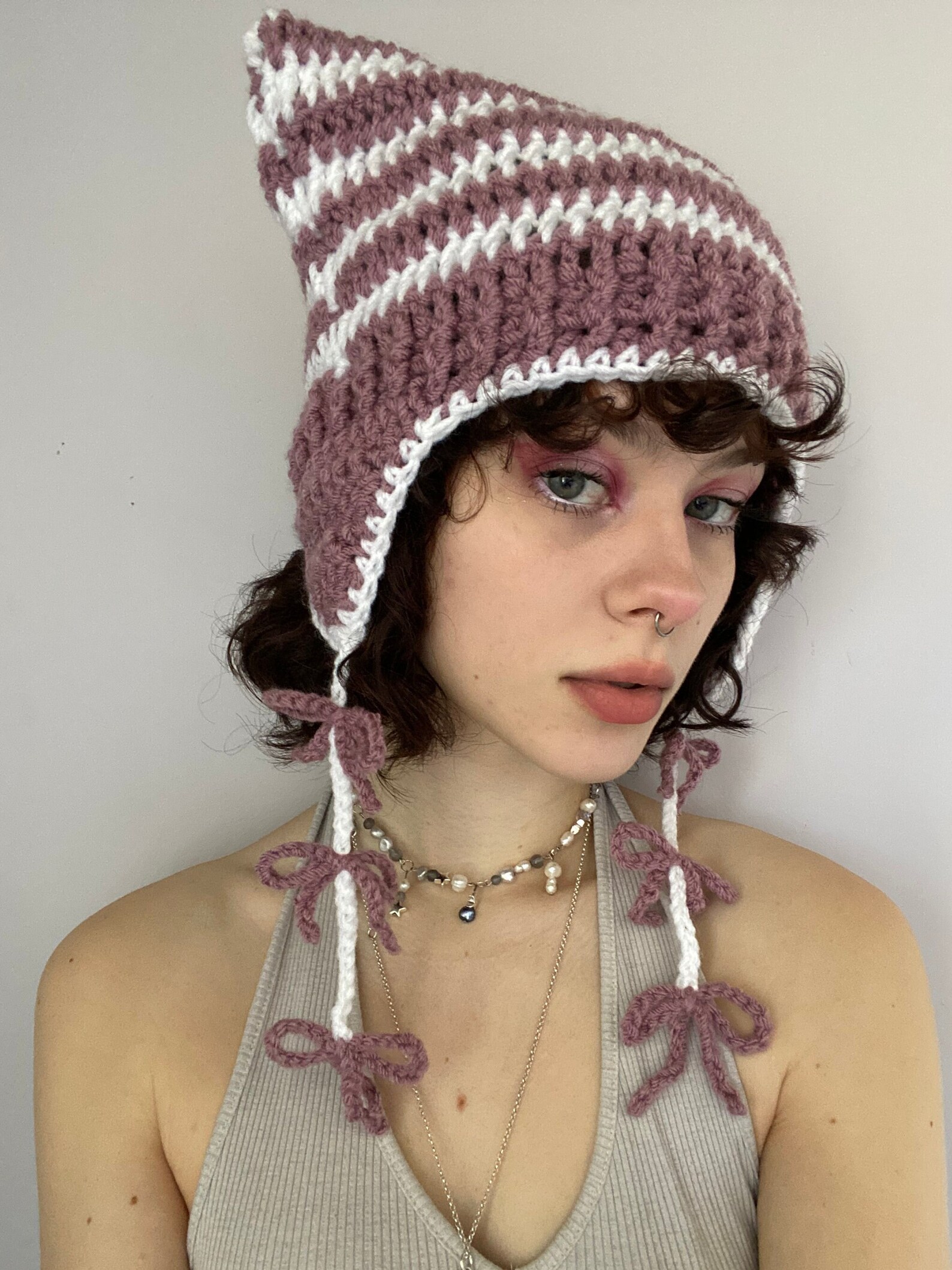 Cat Hat With Bows Crochet Handmade Knit Earflap Aesthetic Indie ...