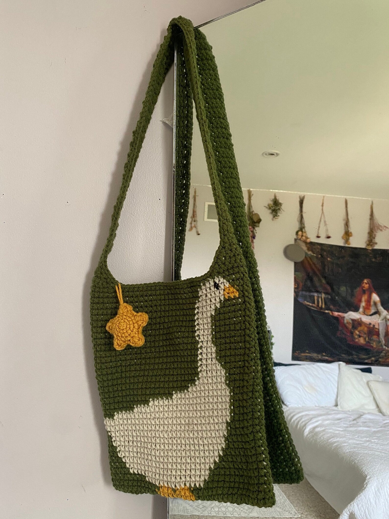 Goose Hand Bag Crochet Handmade Knit Green Duck Tote With Star Keychain ...