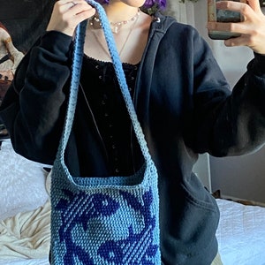 Hand Bag Fish Wave Design Crocheted Knit Purse Tote - Etsy