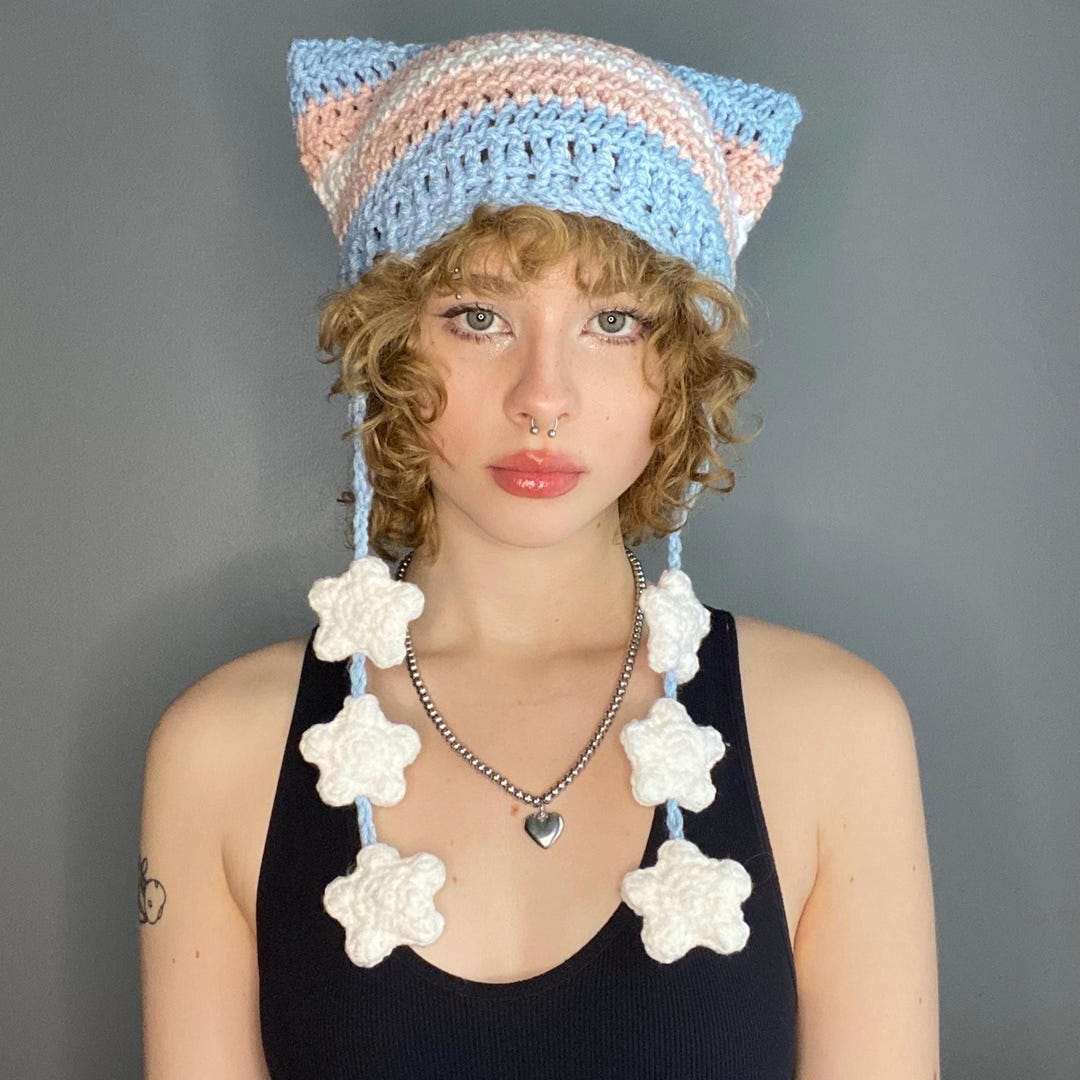 PATTERN Crochet Transgender Flag Colors Ear Flap Cat Ears Hat - Etsy