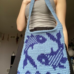 Hand Bag Fish Wave Design Crocheted Knit Purse Tote - Etsy