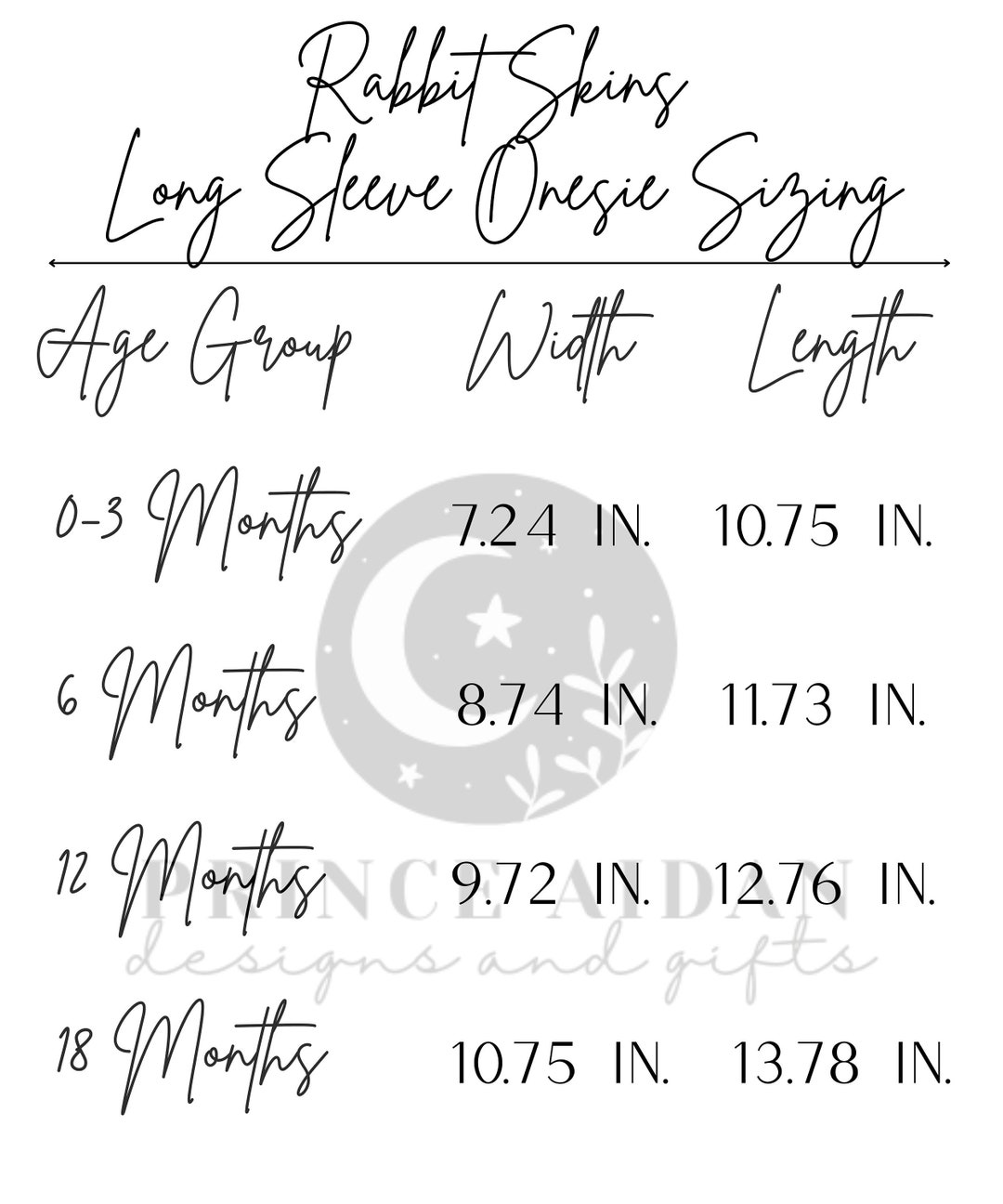 Rabbitskins Onesie Size Chart, Downloadable Baby Size Guide, Infant ...