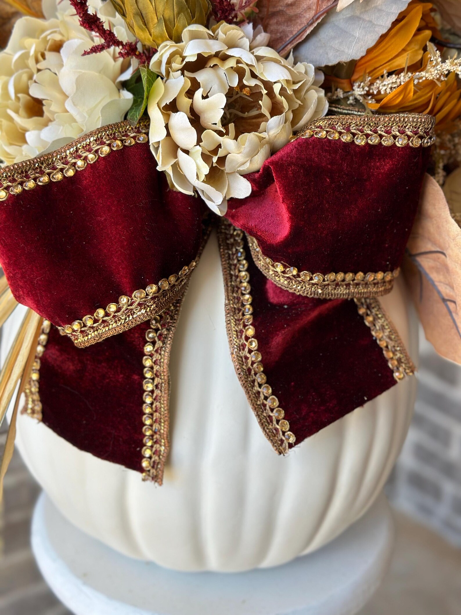 Fall Floral White Pumpkin Centerpiece, Thanksgiving Table Decor, Pumpin ...