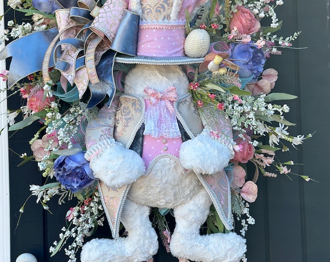Mad Hatter Easter Bunny Wreath, Spring Floral Bunny Decor, Easter Decor ...
