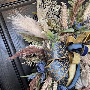 Fall Cream and Blue Pumpkin Wreath, Fall Cream Wreath, Autumn Blue ...