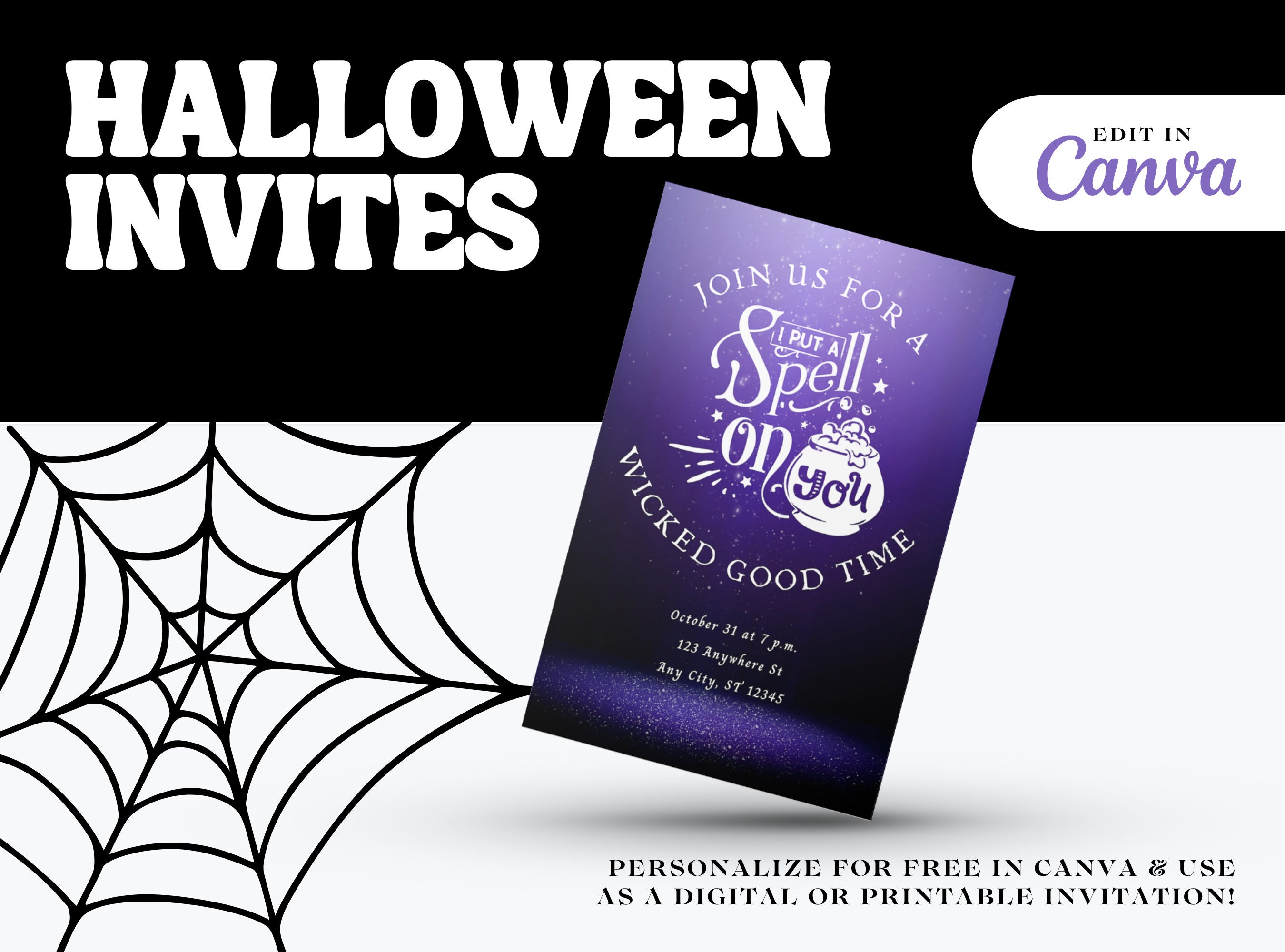 Custom Halloween Party Invitations Printable Party Invite Bundle Canva ...