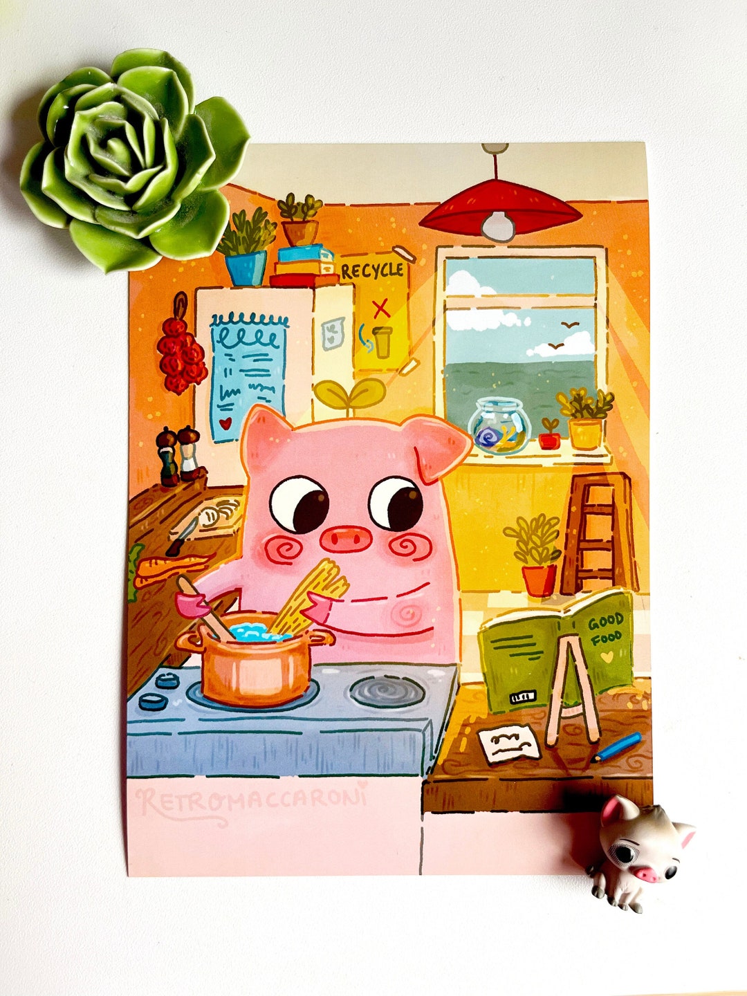 Cute Pig Noodle Cooking Cozy Core Print - Etsy