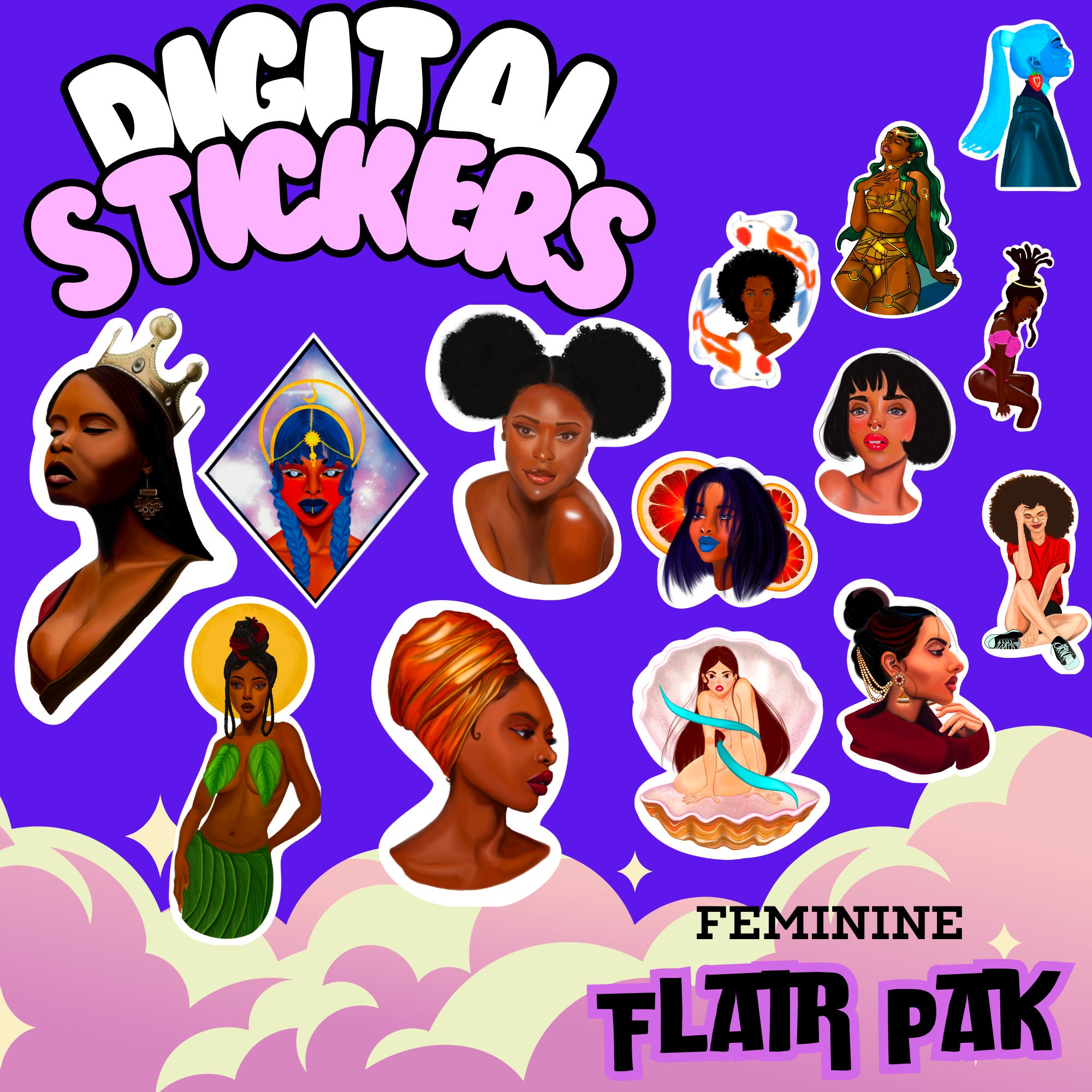 Digital Sticker Pack | Instant Download | Cute Feminine Stickers ...