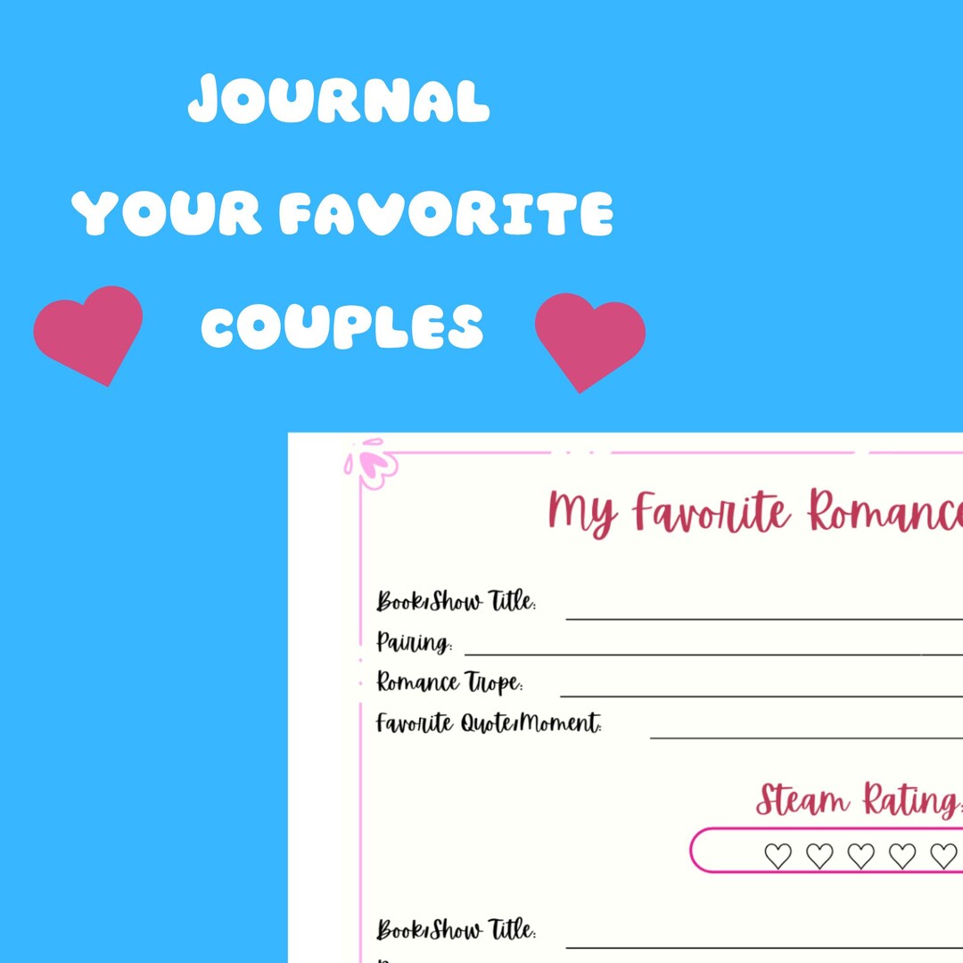 Romance Reading Journal Printable Favorite Book Pairings Tracker PDF ...
