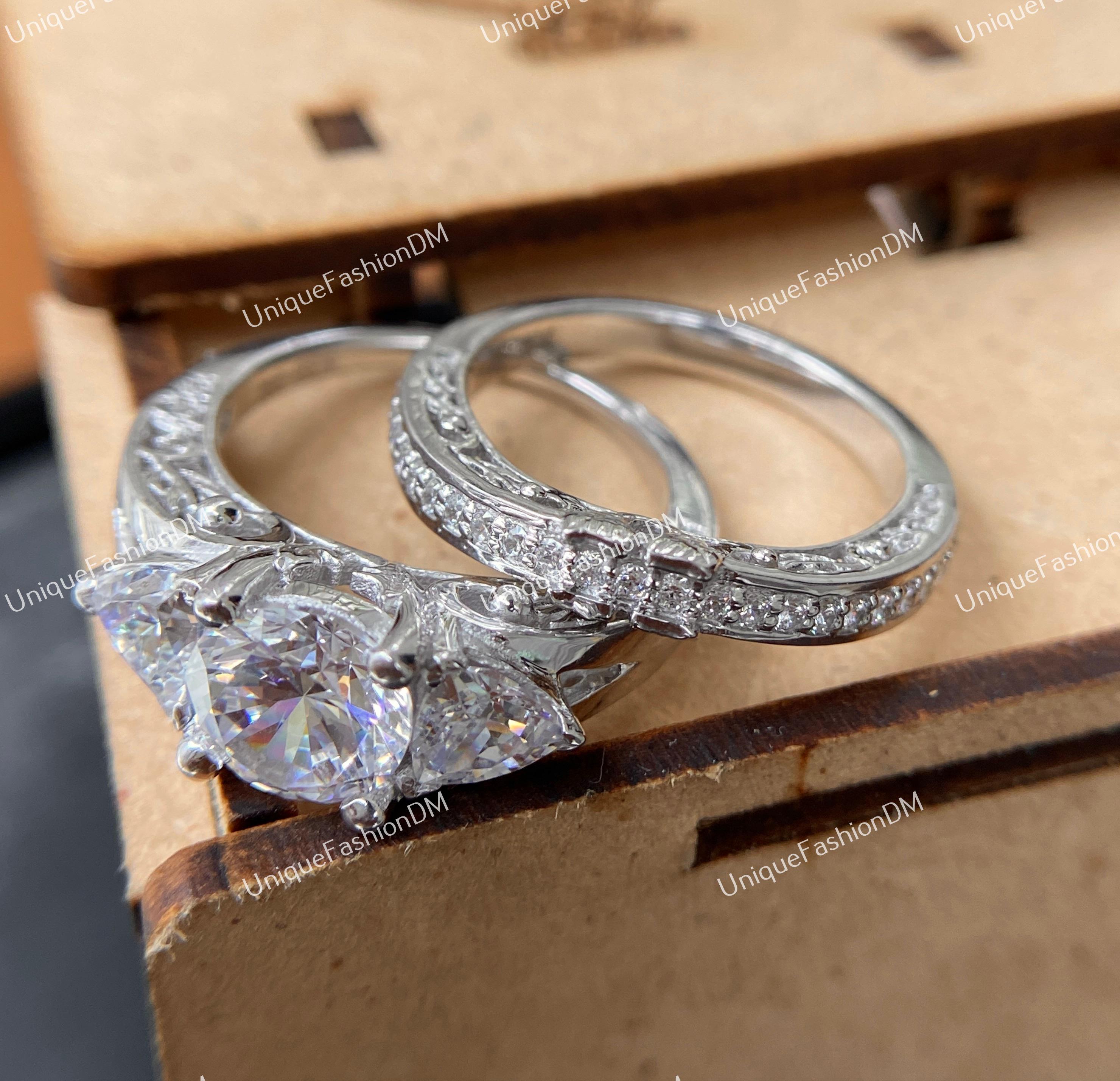 1880s Vintage Bridal Set Wedding Engagement Ring Sets 2 Ct Round Cut ...