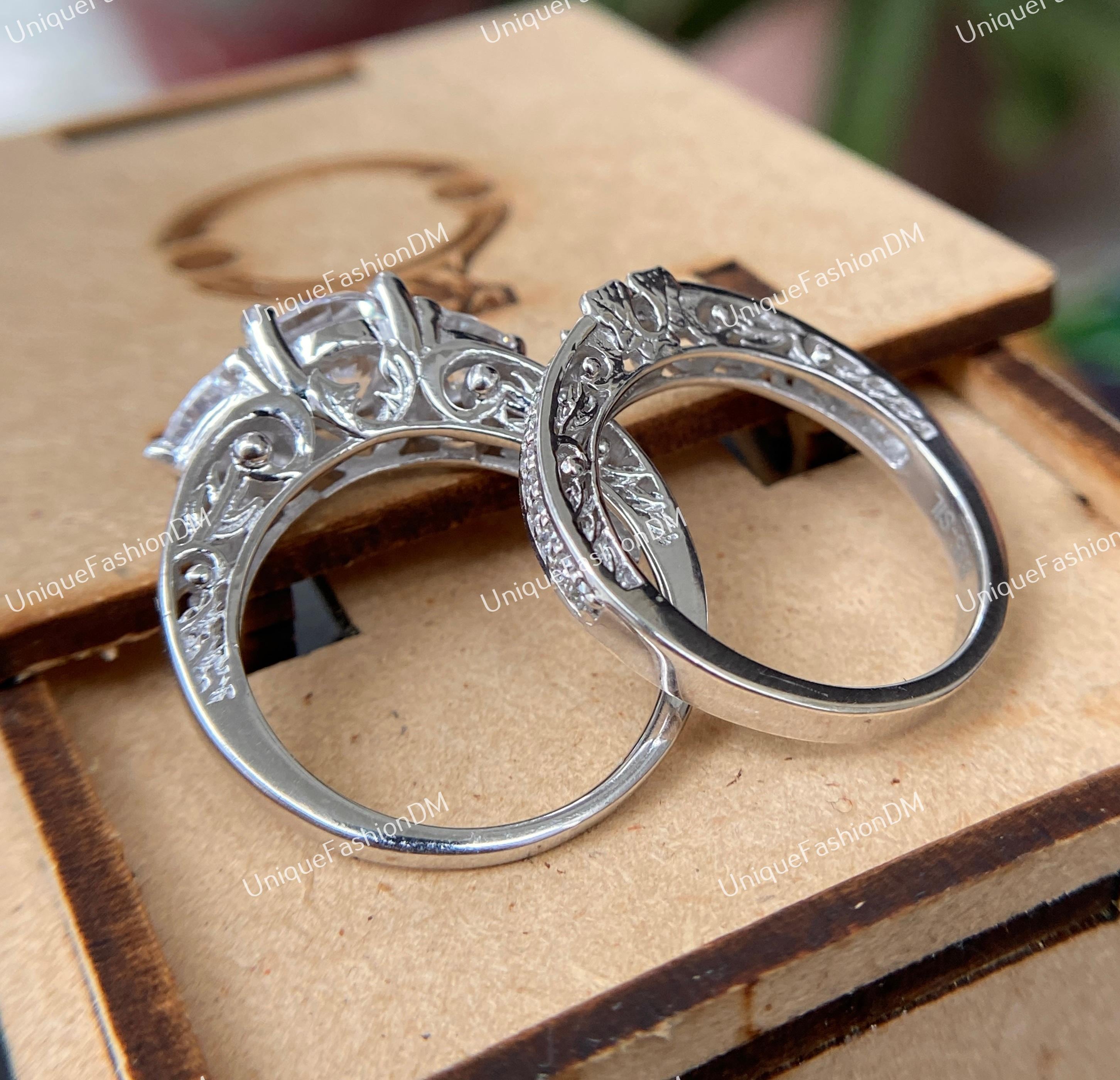 1880s Vintage Bridal Set Wedding Engagement Ring Sets 2 Ct Round Cut ...