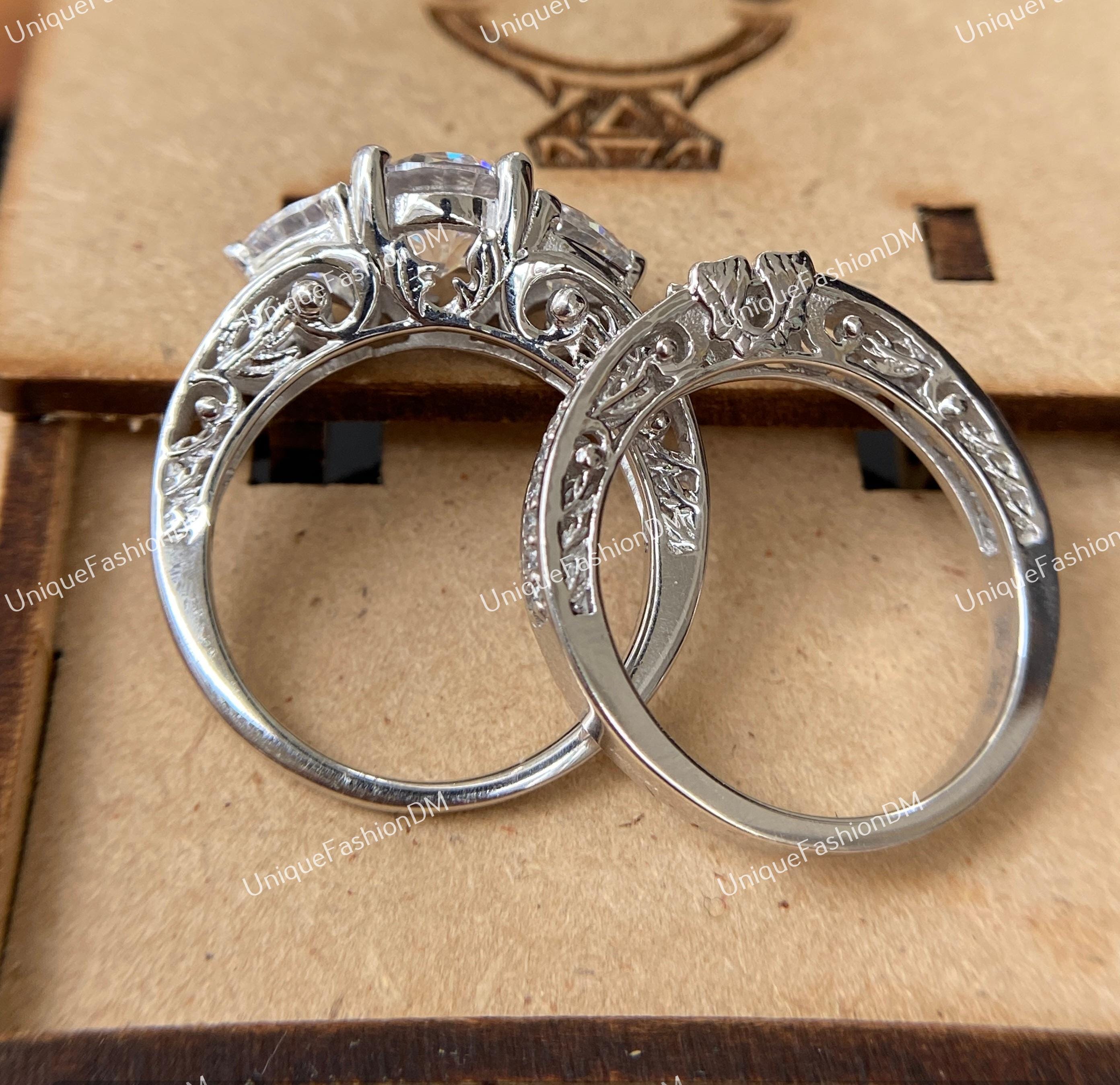 1880s Vintage Bridal Set Wedding Engagement Ring Sets 2 Ct Round Cut ...