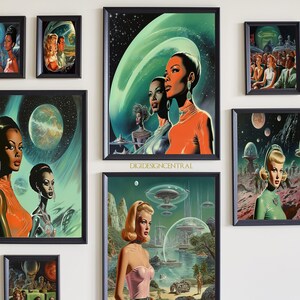 20 Retro Sci-fi Wall Art Prints, Vintage Space Art, Retro Space Vixens, Trendy Retro Aesthetic ...