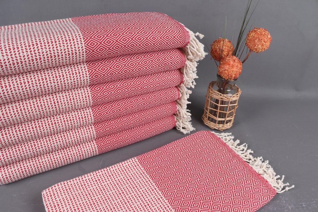 Bath Towel, Organic Cotton Towels, Red Towel, Diamond Peshtemal, 40x71 ...
