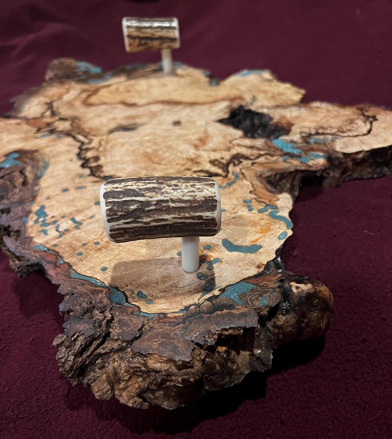 Pin Oak Burl Charcuterie Board With Sedona Turquoise and Deer Antler ...