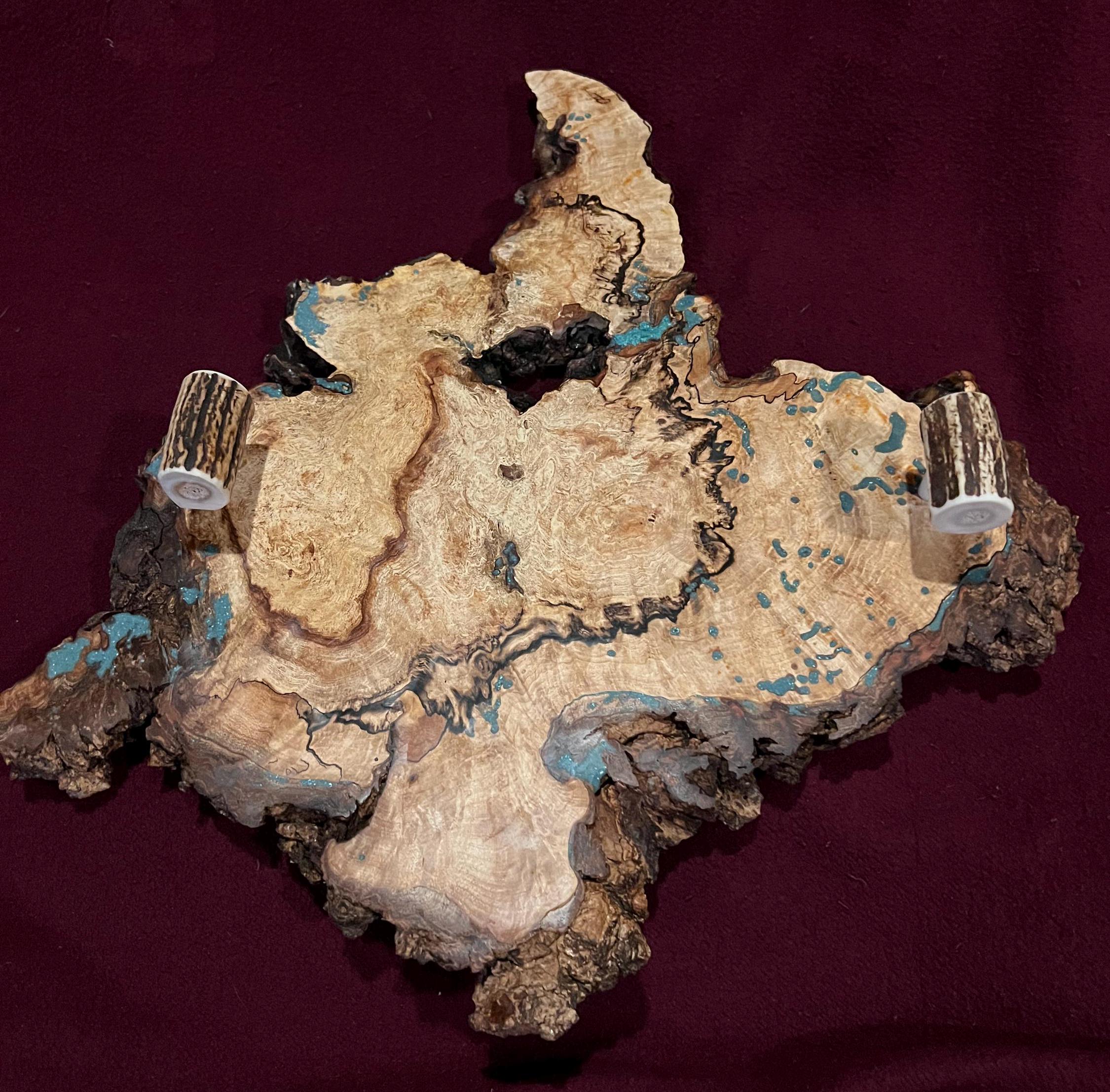 Pin Oak Burl Charcuterie Board With Sedona Turquoise and Deer Antler ...