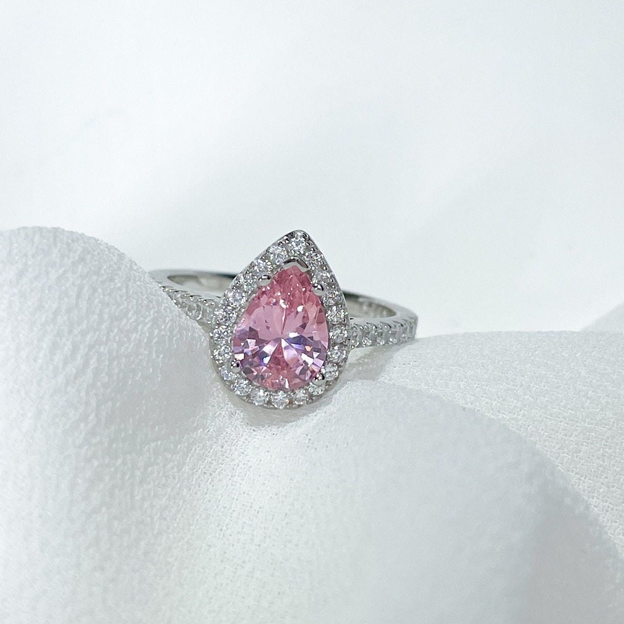 925 Sterling Silver Pear Cut Pink Stone Engagement Ring - Etsy
