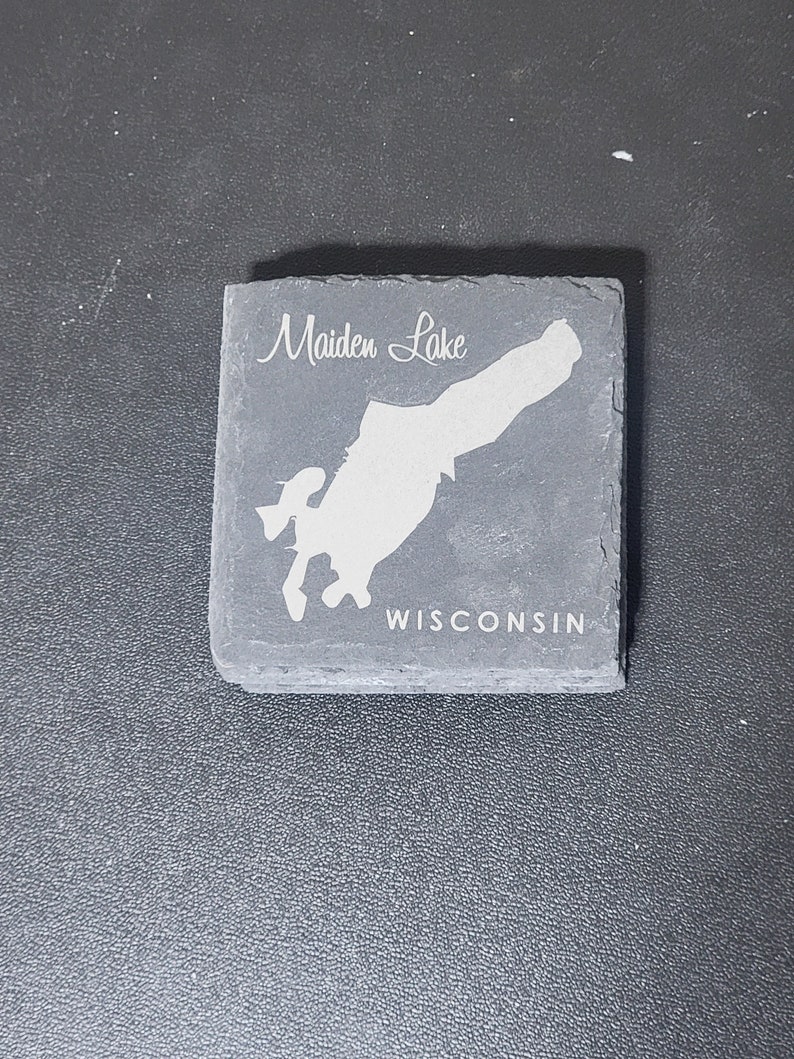 Custom Lake Map Laser Engraved Slate Coasters- Four Pack of Coasters ...
