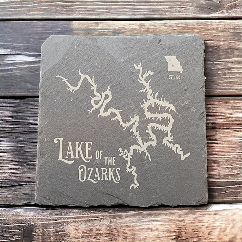 Custom Lake Map Laser Engraved Slate Coasters- Four Pack of Coasters ...