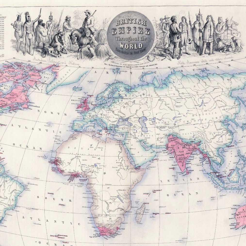 British Empire World Map: Vintage 1850 British Empire World Map Print ...