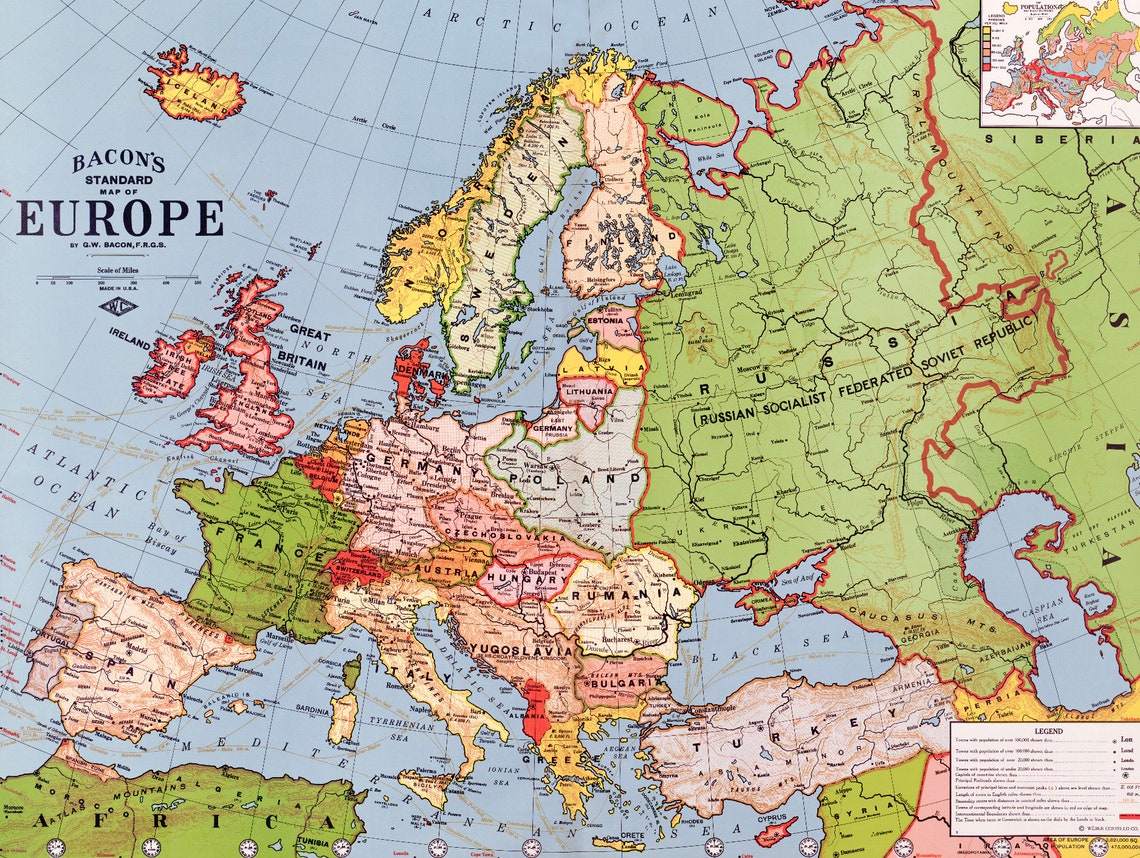 Europe Map: Vintage 1925 Europe Map Print Antique Europe Map Poster - Etsy