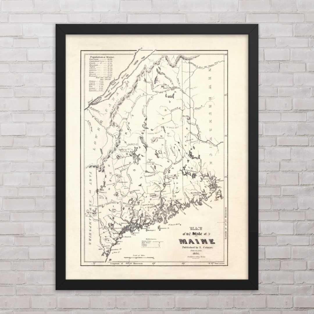 Maine Map: Vintage 1851 Maine Map Print – Antique Maine Map Poster - Etsy