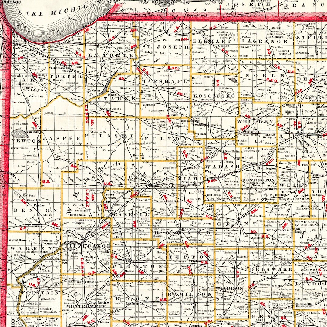 Indiana Map: Vintage 1888 Indiana Map Print – Antique Indiana Map ...