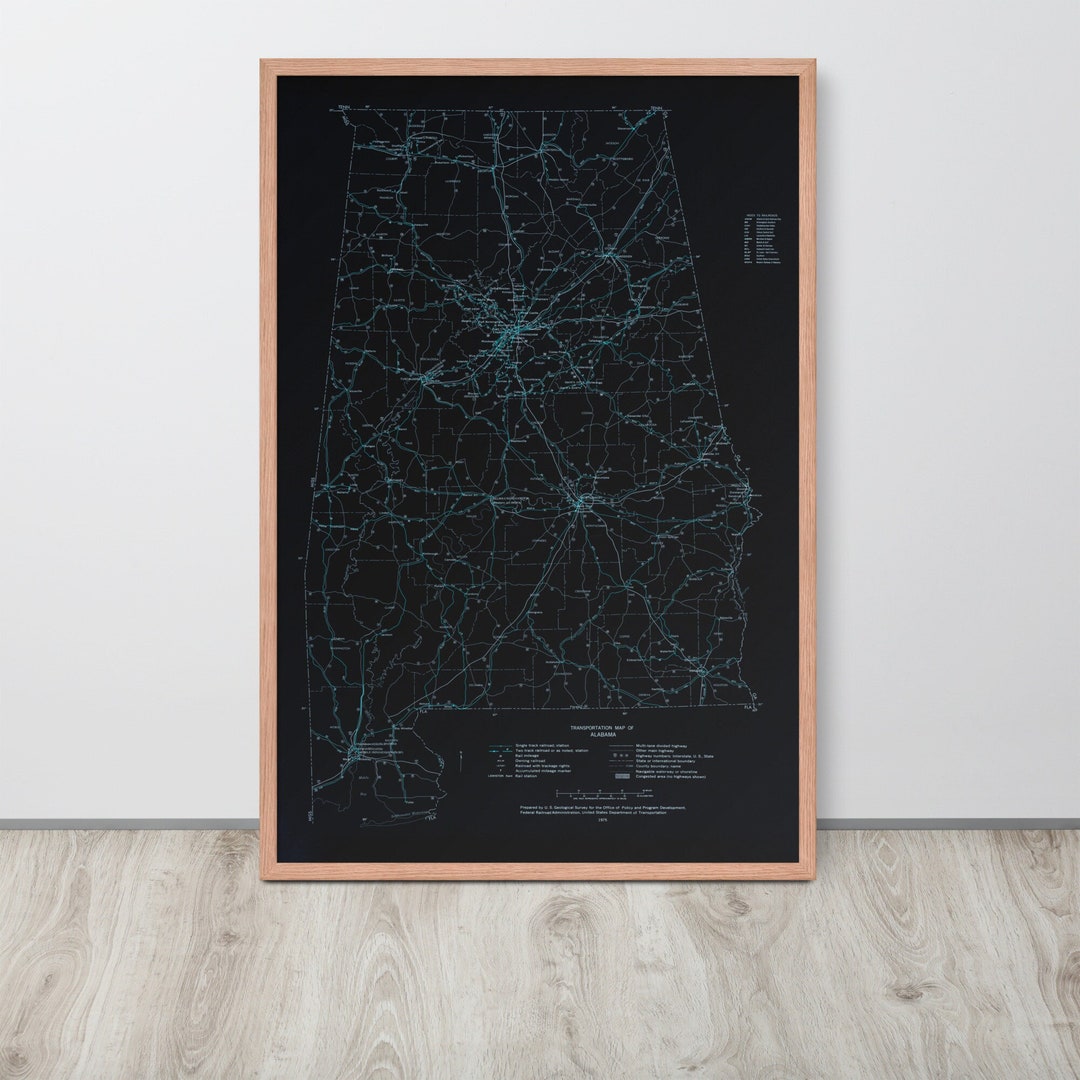 Alabama Map: Vintage 1975 Alabama Dark Map Print – Antique Alabama Map ...