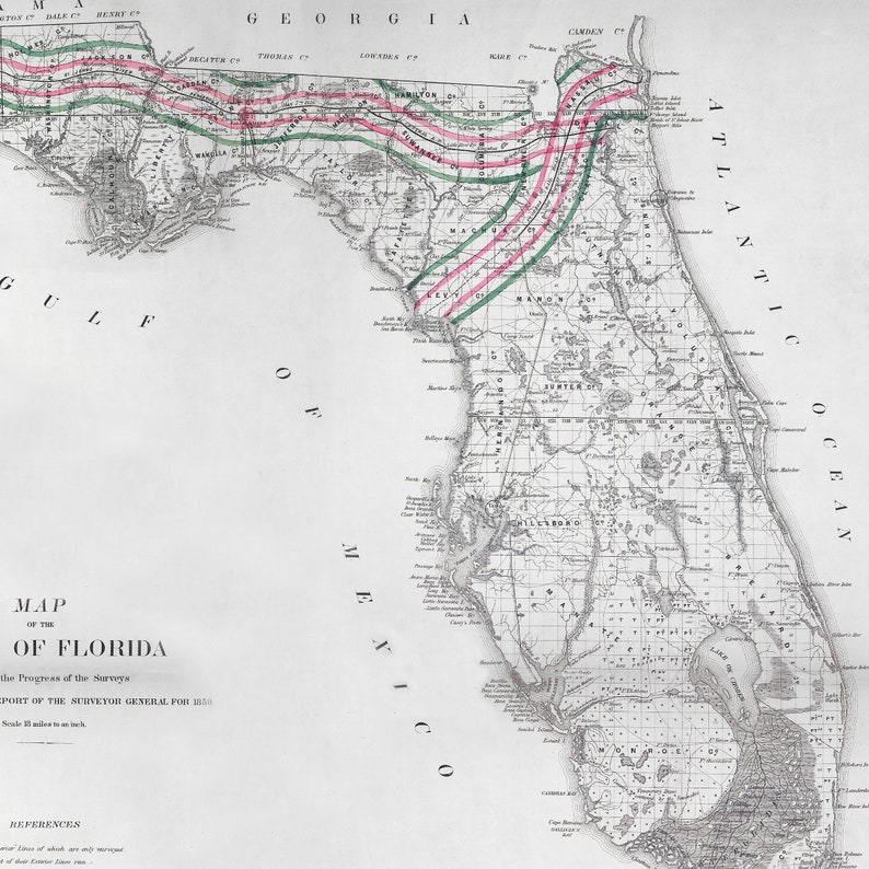 Florida Map: Vintage 1859 Florida Map Print – Antique Florida Map ...