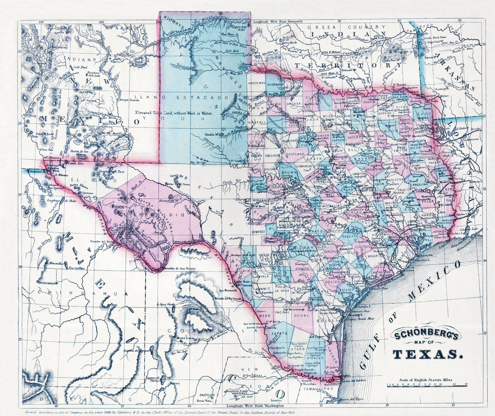Texas Map: Vintage 1866 Texas Map Print – Antique Texas Map Poster - Etsy