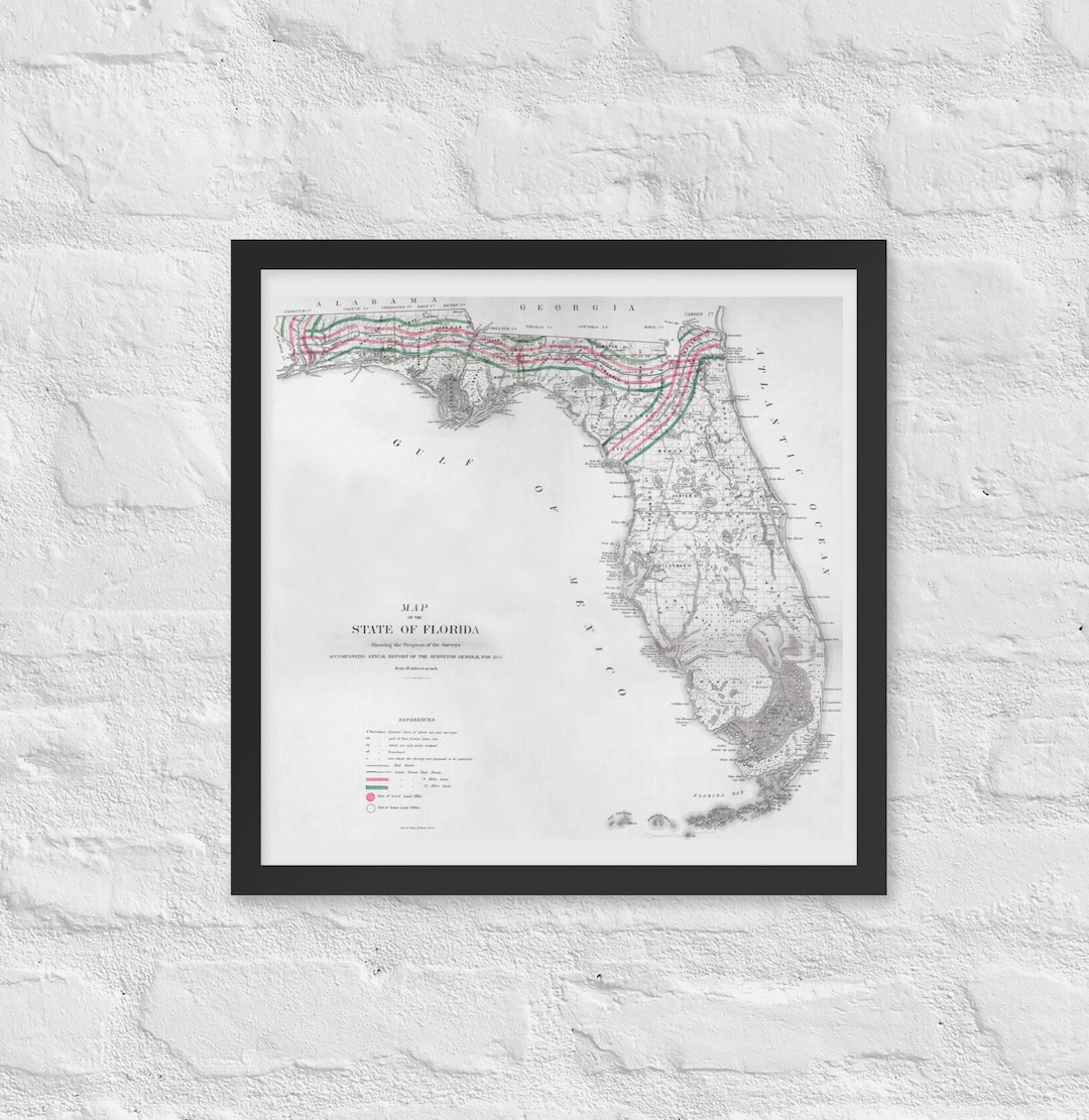 Florida Map: Vintage 1859 Florida Map Print – Antique Florida Map ...