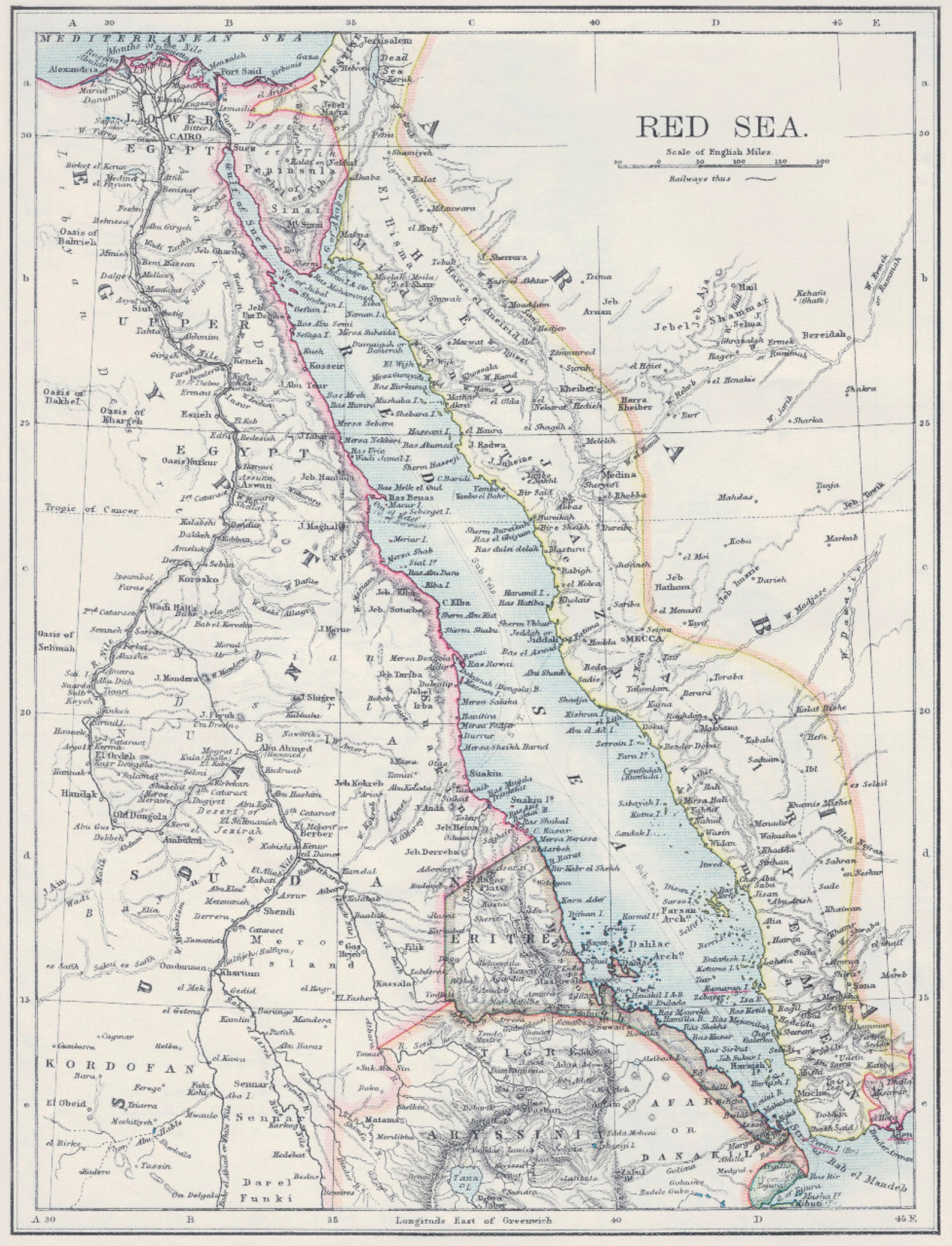 Red Sea Map: Vintage 1904 Red Sea Egypt Map Print Antique Red Sea Map ...