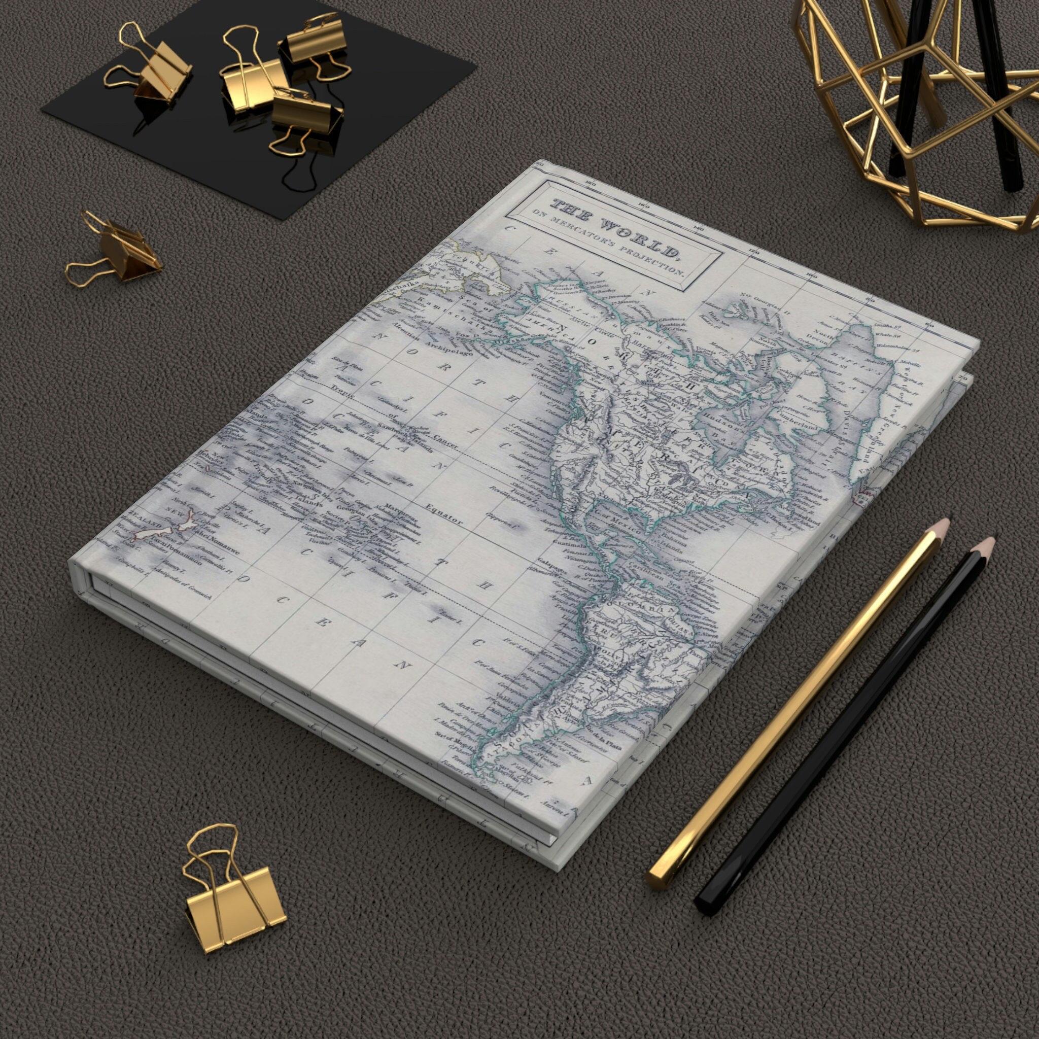 Vintage 1840 World Map Projection Hardcover Journal - Matte Notebook ...