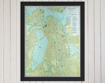 Boston MA Vintage Map 1890 Downtown Street Atlas Poster - Etsy
