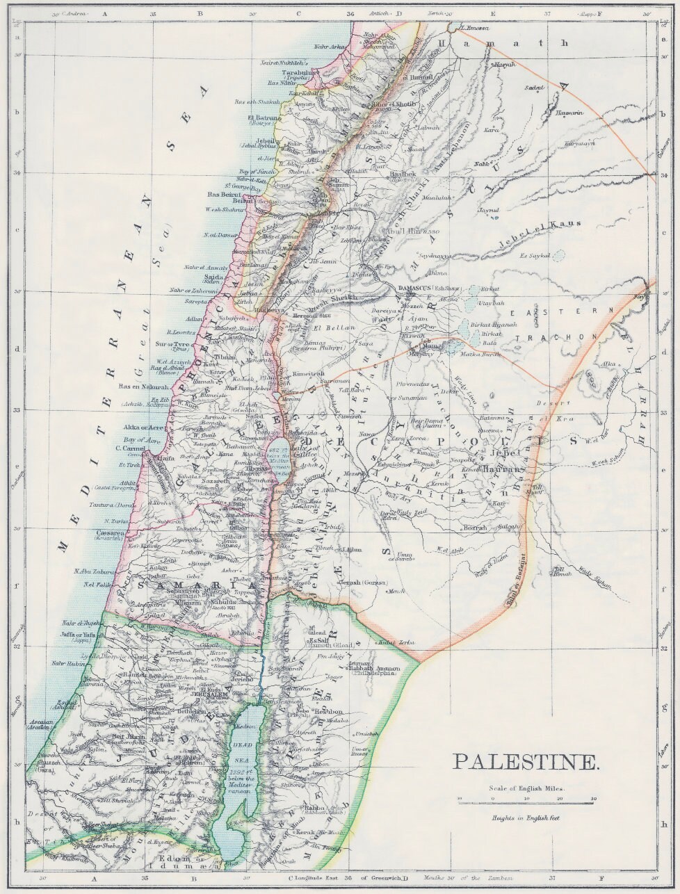 Palestine Map: Vintage 1904 Palestine Map Print Antique Palestine Map ...