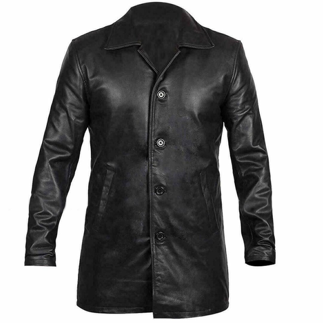 Men's Black Vintage Genuine Cowhide Plain Leather Blazer Jacket Coat Four Buttons Black Regular ...