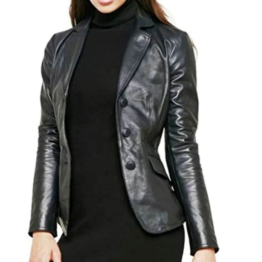 Ladies Womens Black Slim Fit Biker Lambskin Leather Moto Designer Leather Blazer - Etsy