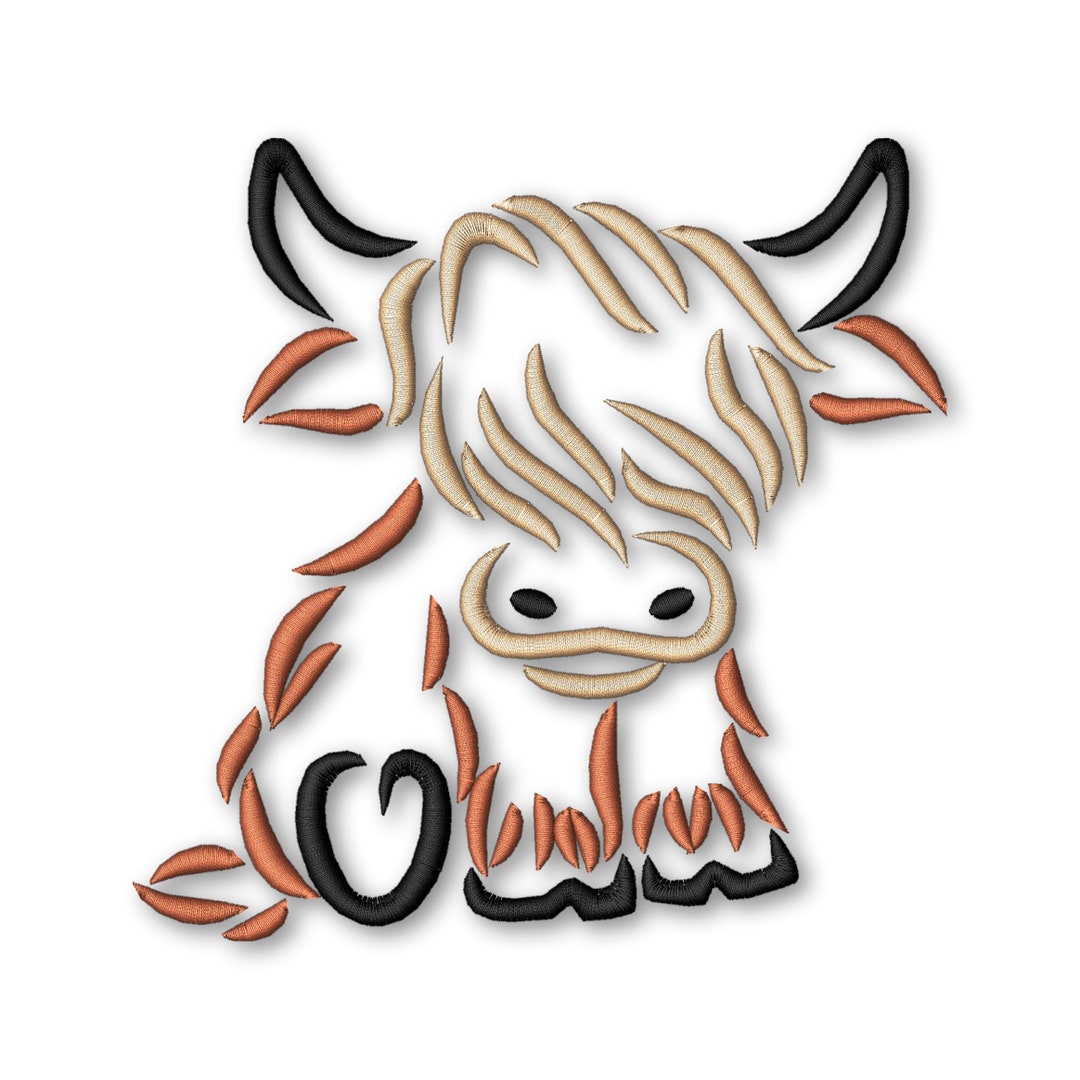 Highland Cow Sketch Embroidery Machine Design Instant Download Digital ...