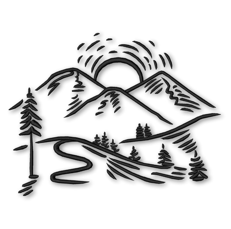 Rocky Peaks With Trees Landscape Mountain Embroidery Design Instant ...
