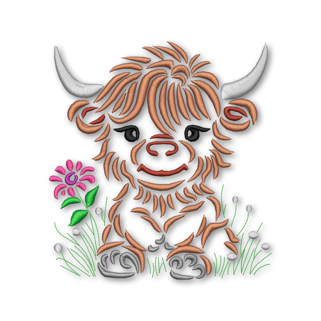 Baby Highland Cow Flower Embroidery Machine Design Instant Download ...
