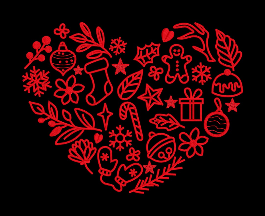 Merry Christmas Heart Embroidery Design Instant Download Digital File ...