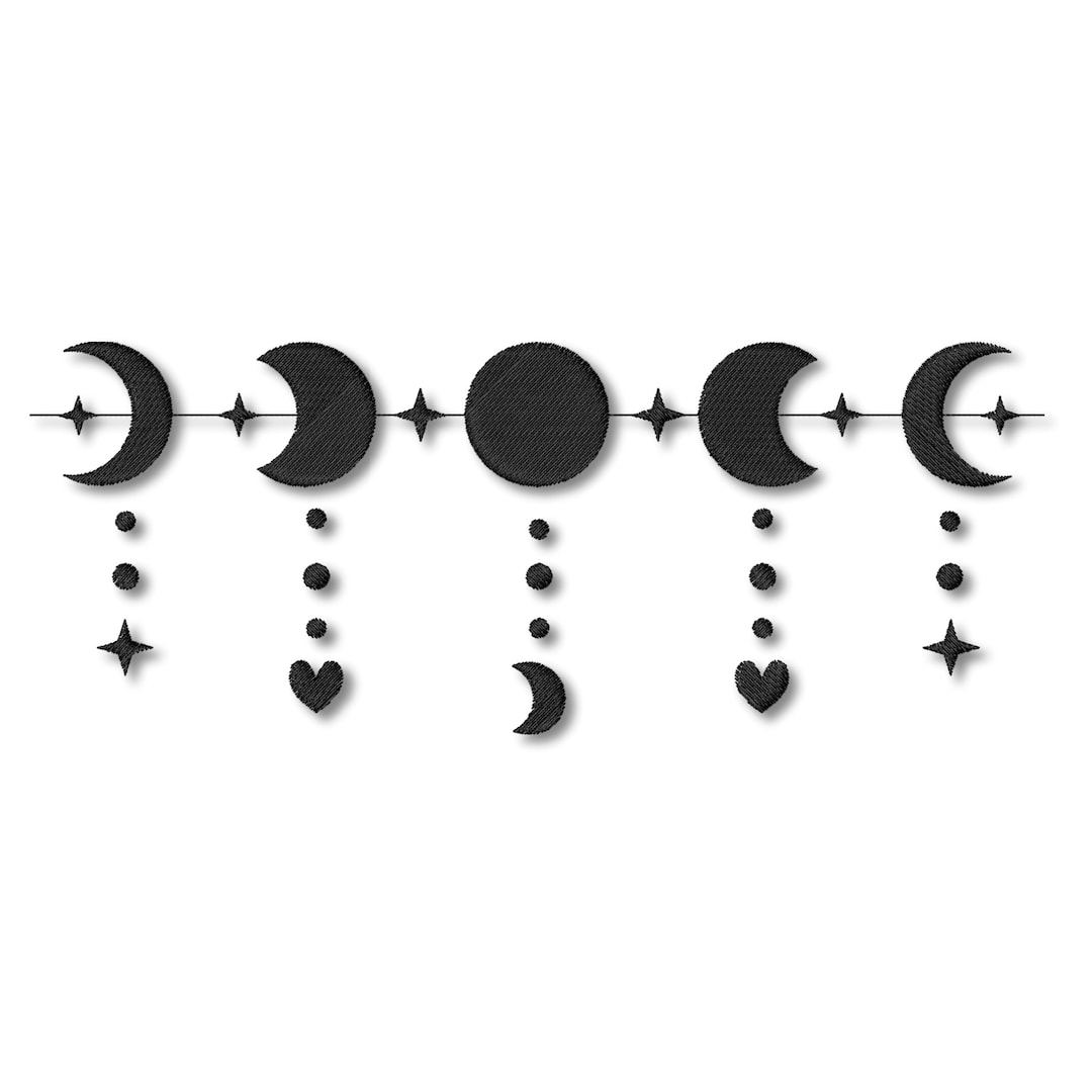 Celestial Moon Phases With Stars and Hearts Embroidery Machine Design ...