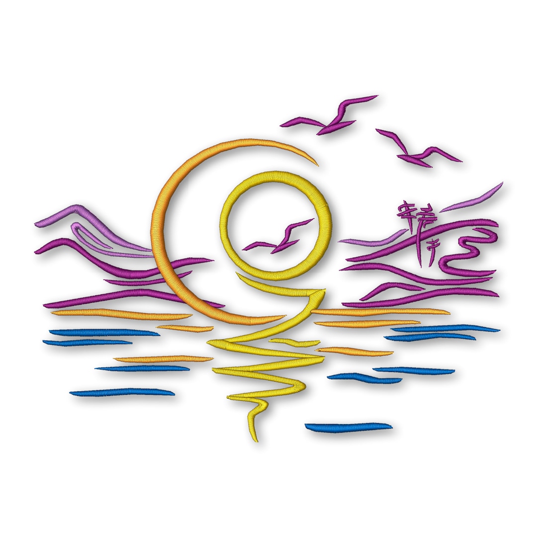 Sunset Sea Landscape Embroidery Machine Design Instant Download Digital ...
