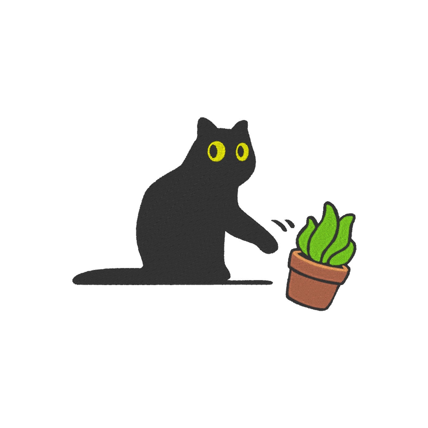 Cat Knocking Potted Plant off Table Embroidery Design Instant Download ...