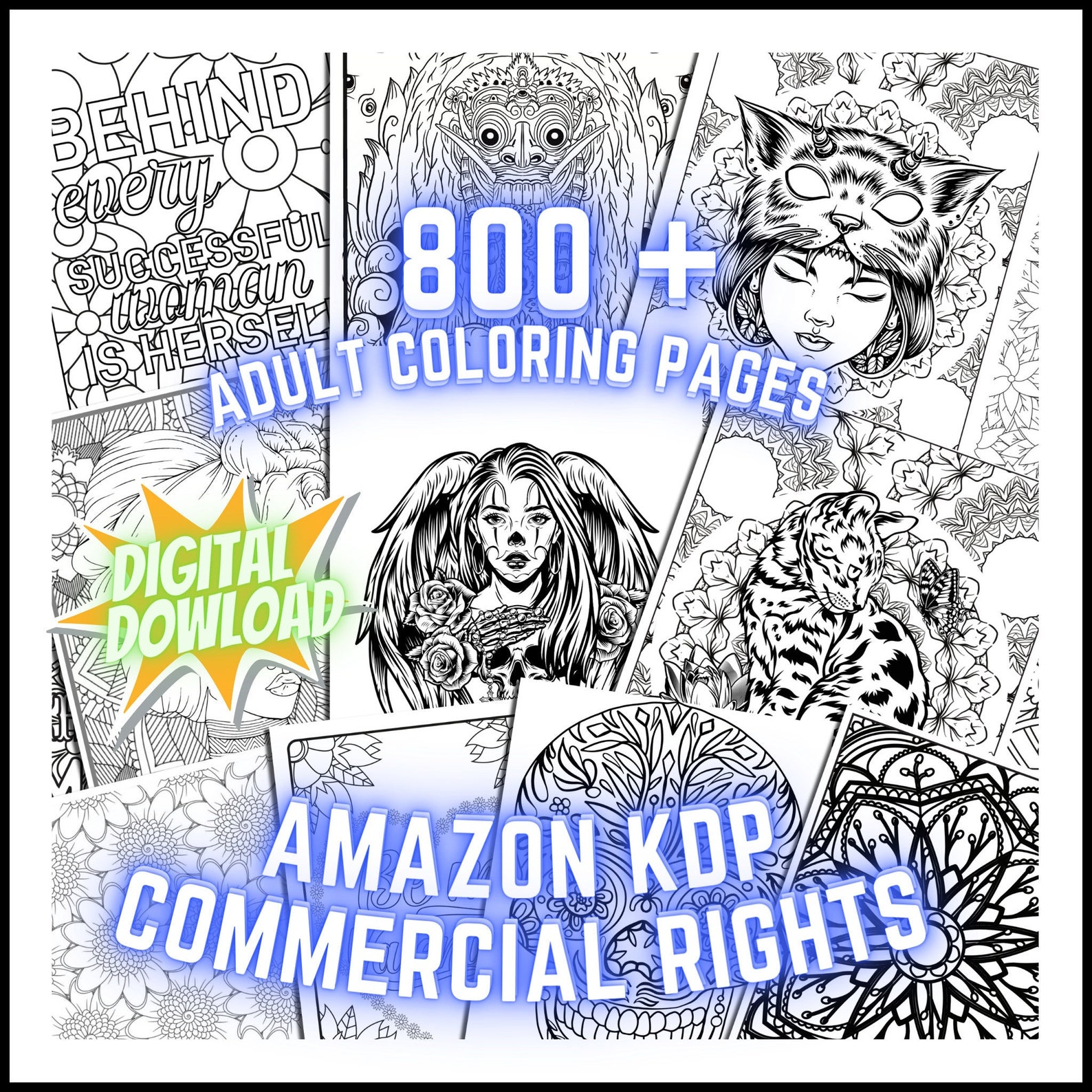 Amazon KDP Interior Adult Coloring Pages Bundle | 800+ Pages for ...