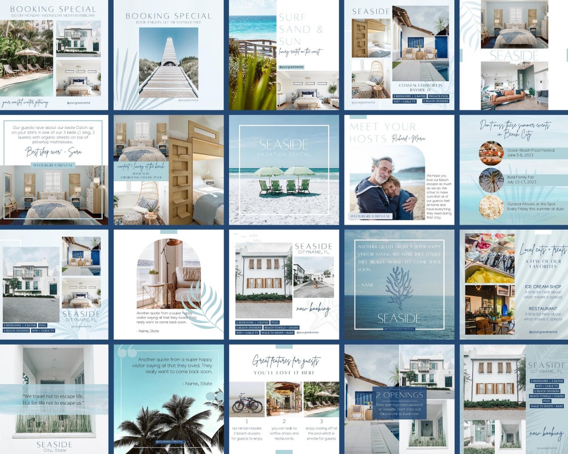 Coastal Beach House Social Media Templates | Beach Vacation Rental ...